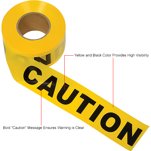 1,000' x 3" Yellow "Caution" Tape, 1 Roll | B455459 - GLOBALindustrial.com