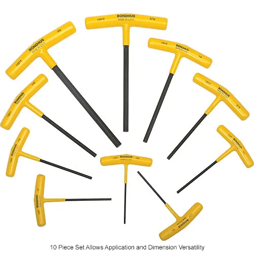 Bondhus 13390 Set 10 Graduated Length Hex T handles 3 32 3 8 with Stand