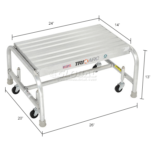 1 Step Mobile Aluminum Step Stand w/ Solid Ribbed Top Step & 24"W ...