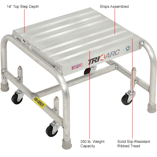 1 Step Mobile Aluminum Step Stand w/ Solid Ribbed Top Step & 16"W ...