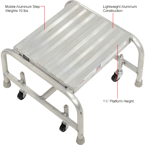1 Step Mobile Aluminum Step Stand w/ Solid Ribbed Top Step & 16"W ...