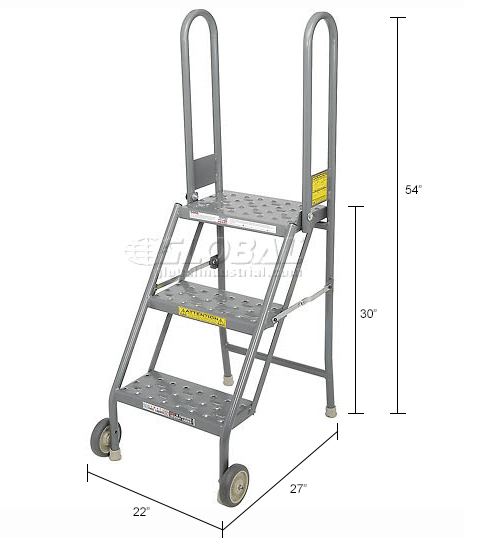 3 Step Folding Rolling Ladder Stand - Perforated Tread - KDMF103166