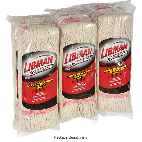Libman Commercial Large Looped-End Wet Mop Head - 972 - Pkg Qty 6