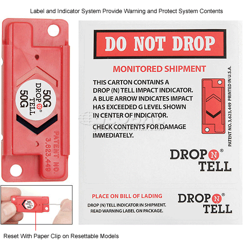 Drop N Tell® Impact Indicators For Fragile Items, 15G Range, Red - Pkg ...