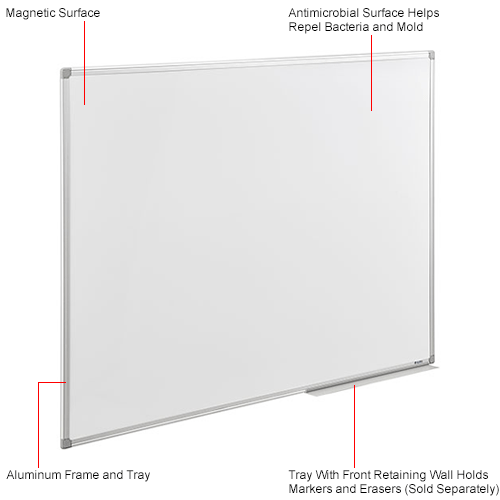 Global Industrial™ Antimicrobial Magnetic Whiteboard, Steel Surface, 48 ...