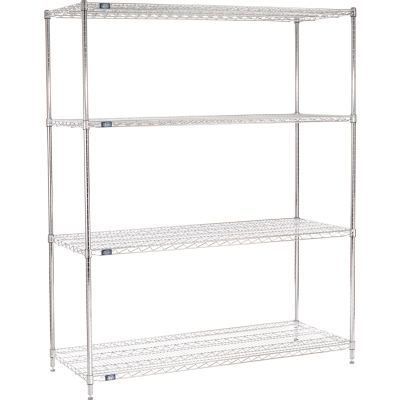 Nexel® Chrome, 4 Tier, Wire Shelving Starter Unit, 72"W x 24"D x 74"H