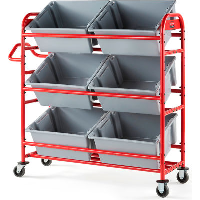 Rubbermaid Tote Picking Cart with Angled Shelves, Red