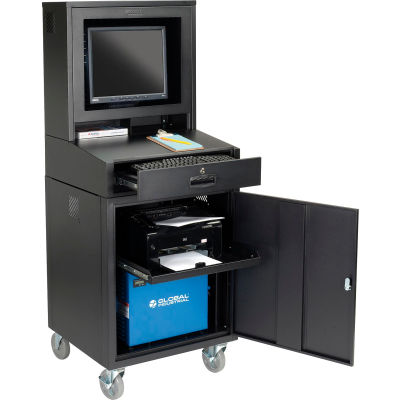 Global Industrial™ Mobile Powered LCD Computer Cabinet, 100AH Battery ...
