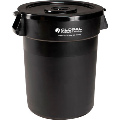 Global Industrial™ Plastic Trash Can with Lid - 32 Gallon Black