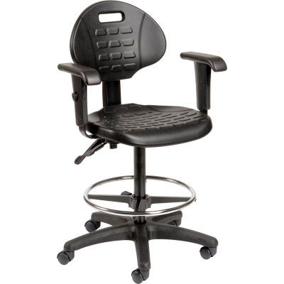 Interion® Polyurethane Task Stool with Adjustable Arms, Black