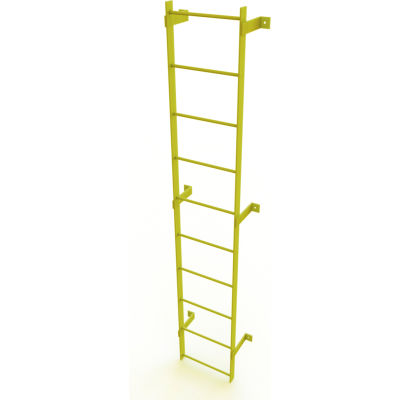 10 Step Steel Standard Uncaged Fixed Access Ladder, Yellow - WLFS0110-Y