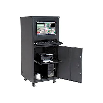 Global Industrial™ Deluxe Mobile Security Computer Cabinet, Black ...