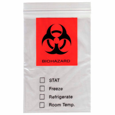Reclosable Biohazard Specimen Bags, 3-Ply, 2 mil, 6" x 9", Clear, 1000 ...