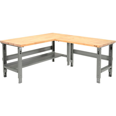 Global Industrial™ L-Shaped Adjustable Height Workbench, Birch Square ...