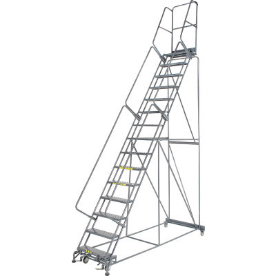 Perforated 24"W 15 Step Steel Rolling Ladder 14"D Top Step - FS154014P