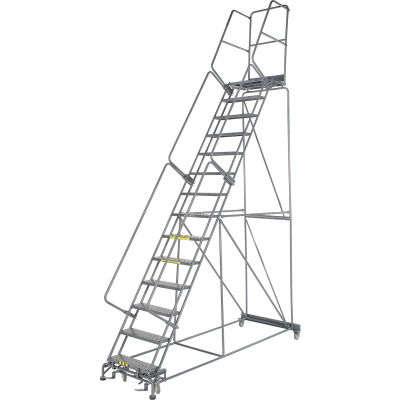Perforated 24"W 14 Step Steel Rolling Ladder 21"D Top Step - FS144021P