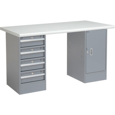 Global Industrial™ 60 x 30 Pedestal Workbench 4 Drawers & 1 Cabinet ...