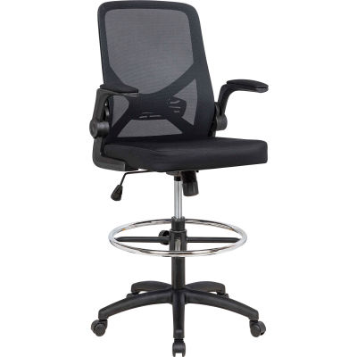 Interion® Mesh Back Task Stool w/ Flip-Up Arms, Black