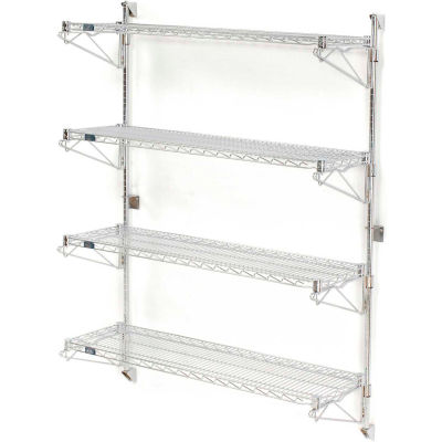 Nexel® Chrome Wall Mount Wire Shelving 36"W x 18"D x 63"H 4 - Shelf Starter