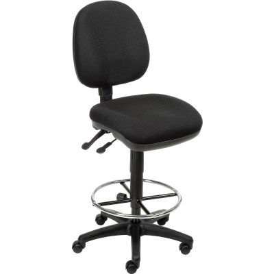 Interion® Office Stool - Fabric - 360° Footrest - Black