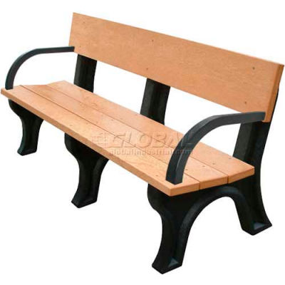 Polly Products Landmark 6' Backed Bench w/ Arms, Cedar Bench/Brown Frame