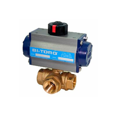 BI-TORQ 1/2" 3-Way T-Port Brass NPT Ball Valve W/Dbl. Acting Pneum ...