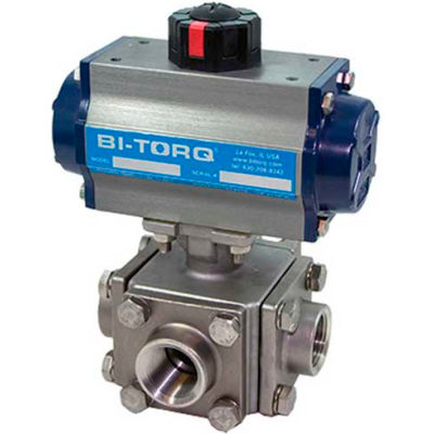 BI-TORQ 1" 3-Pc SS NPT Ball Valve W/Dbl. Acting Pneum. Actuator ...