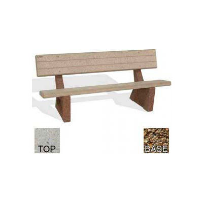 72" Commercial Concrete Bench, Polished Tan River Rock Bench/Tan River ...