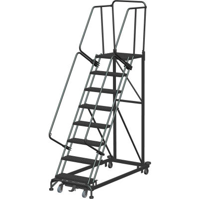 8 Step Extra Heavy Duty Steel Rolling Safety Ladder - Expanded Metal ...
