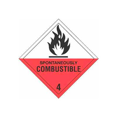 "Spontaneously Combustible" Hazard Class 4 Labels, 4"L x 4"W, White/Red ...