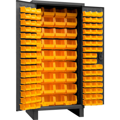 Durham Storage Bin Cabinet 3702-132-95 - 132 Yellow Hook-On Bins 36"W x ...