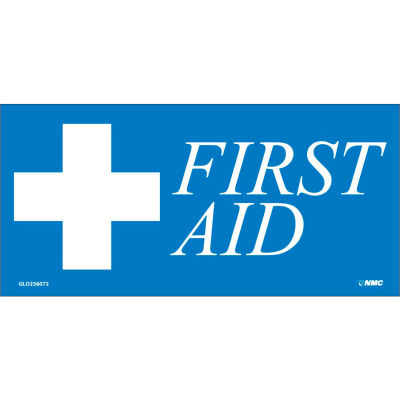 First Aid Label - Blue | B170022 - GLOBALindustrial.com