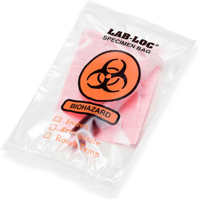 Reclosable 3-Wall Specimen Transfer Bag (Biohazard), 9" x 12", Clear ...