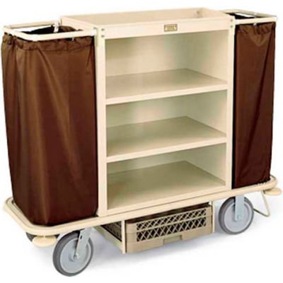 Forbes Steel Housekeeping Cart with Under Deck Shelf, Beige - 2107-BE