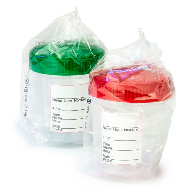Graduated Specimen Container, 4 oz., Sterile, Green Screwcap, ID Label ...