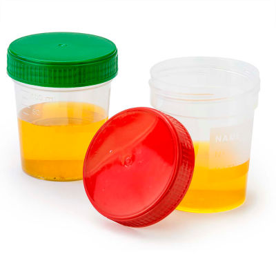 Graduated Specimen Container, 4 oz., Red Screwcap, Frosted Writing Area ...