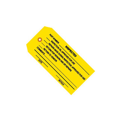 Inspection Tags, "Inspected", #5, 4-3/4"L x 2-3/8"W, Yellow, 1000/Pack