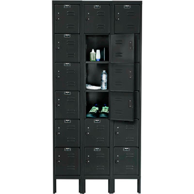 Hallowell® 6-Tier 18 Door Premium Locker, 12"W x 15"D x 12"H, Black ...