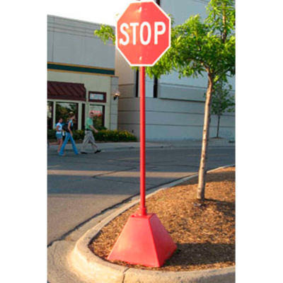 Ideal Shield® Pyramid Sign Base with 98"H Post, Red, 22"W x 22"D x 22"H ...