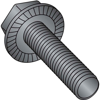 1/4-20X1 Serrated Hex Flanged Washer Indented U/C Full Thread Scr Black ...