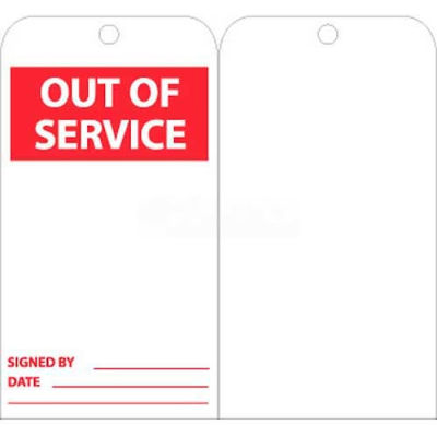 NMC RPT176 Tags, Out Of Service, 6" X 3", White/Red, 25/Pk | B975107 ...
