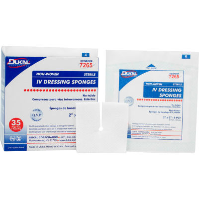 Dukal IV Sponge, 2" x 2" Sterile, 6-Ply, 2/PK, 35 PK/Box, 20 Box/Case