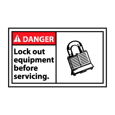 Graphic Machine Labels - Danger Lock Out Equipment Before Servicing