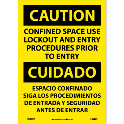 Bilingual Vinyl Sign - Caution Confined Space Use Lockout And Entry ...