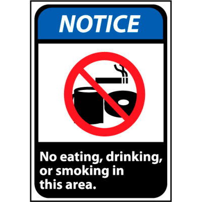 Notice Sign 10x7 Vinyl - No Eating, Drinking or Smoking | B66913 ...