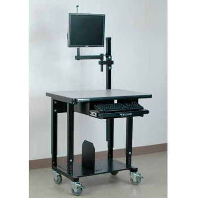 Stackbin Mobile Computer Station with Monitor Arm, 36"W x 24"D x 33-1/2 ...