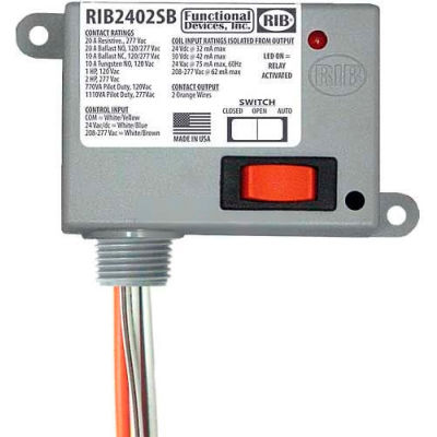 RIB® Enclosed Power Relay RIB2402SB, 20A, SPST-NO, 24VAC/DC/208-277VAC ...