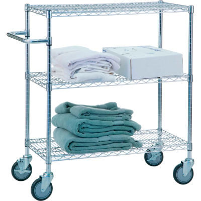 R&B Wire Products UC1836 Mobile Linen Cart with 3 Wire Shelves, 36"L x ...