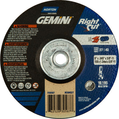 Norton 66252830587 Gemini Right Angle Cut-Off Wheel 6" x .045" x 5/8 ...