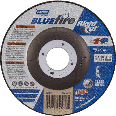 Norton 66252843219 BlueFire Cutting Wheel 4-1/2" x 1/16" x 7/8 ...
